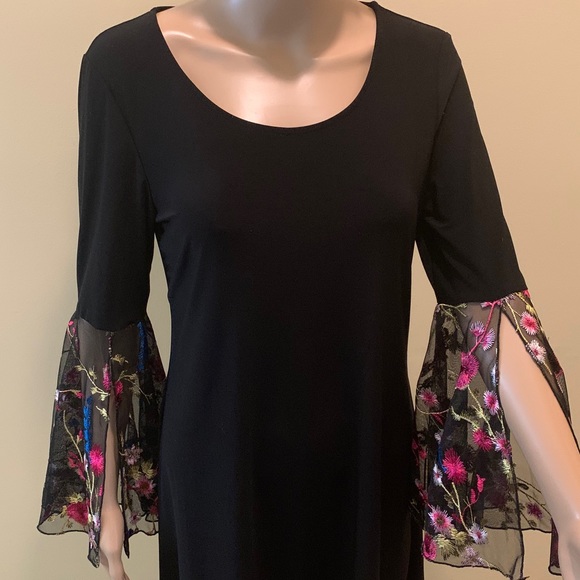 MSK | Dresses | Msk Womens Black Dress With Floral Embroidered Bell ...